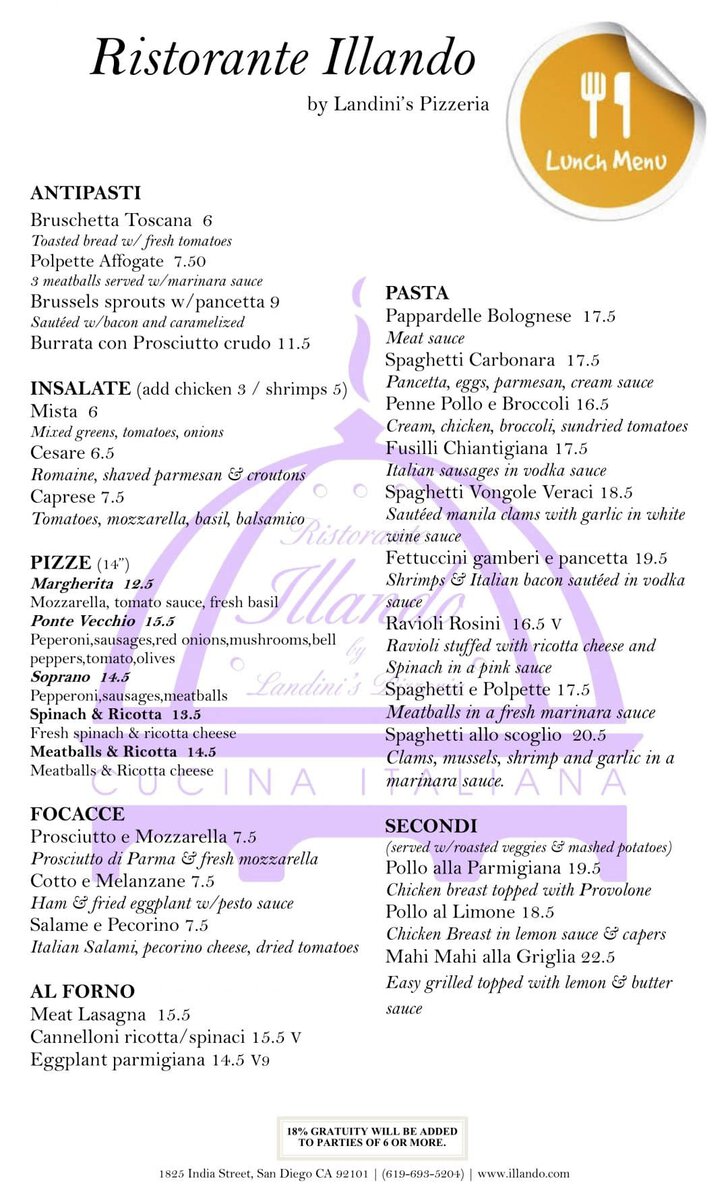 MENUS (OLD PDFS) - San Diego Italian Restaurant in Little Italy